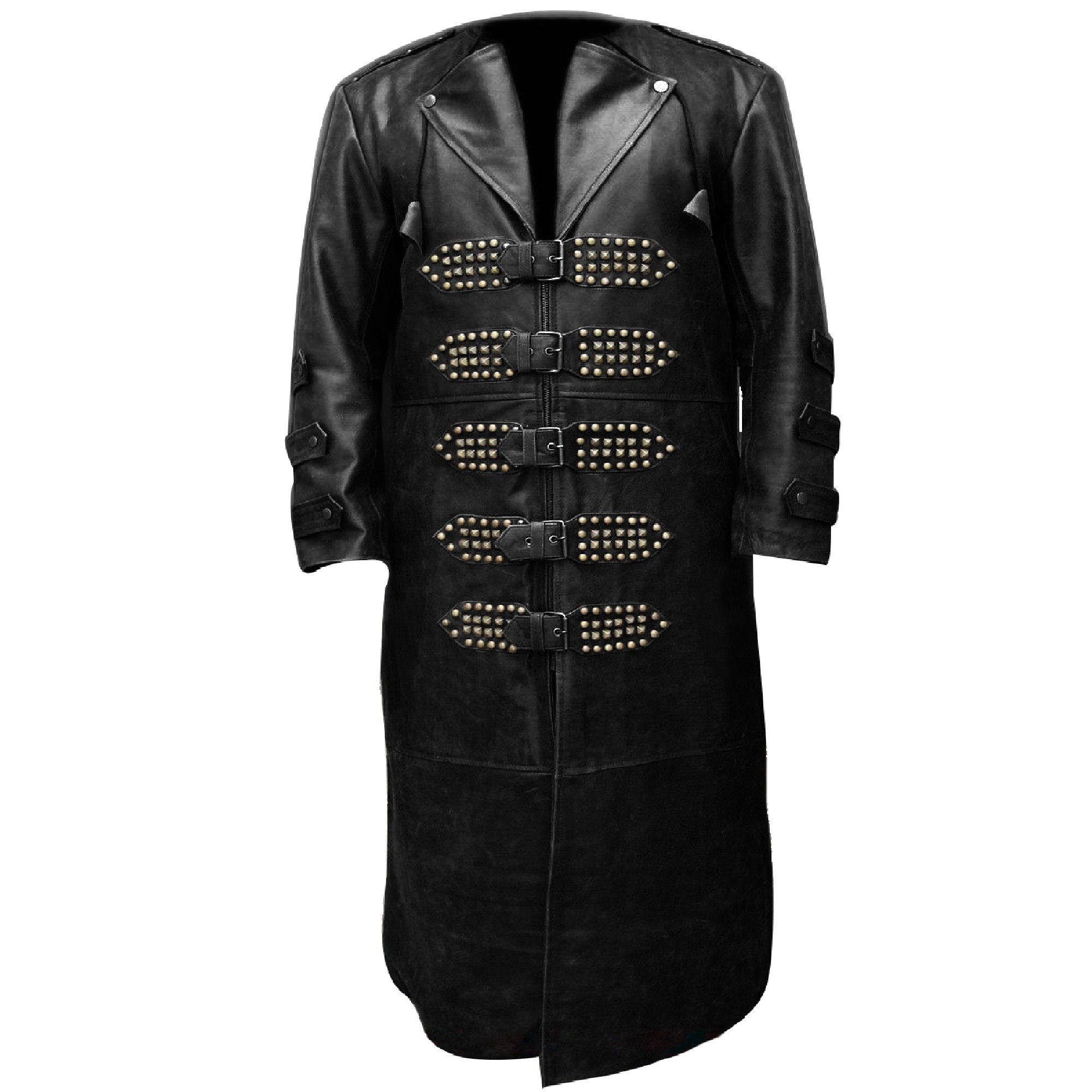 Gothic Black Leather Trench Coat with Hood - Creed Leather