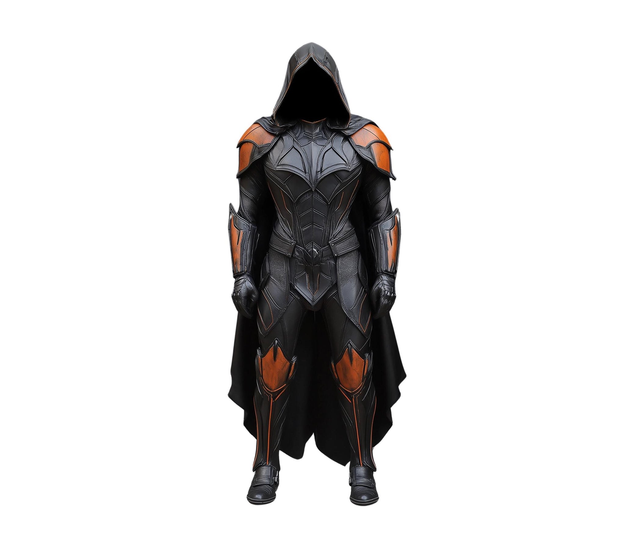 The Ember Knight - Black & Orange Leather Medieval Cloak - Handmade Pu