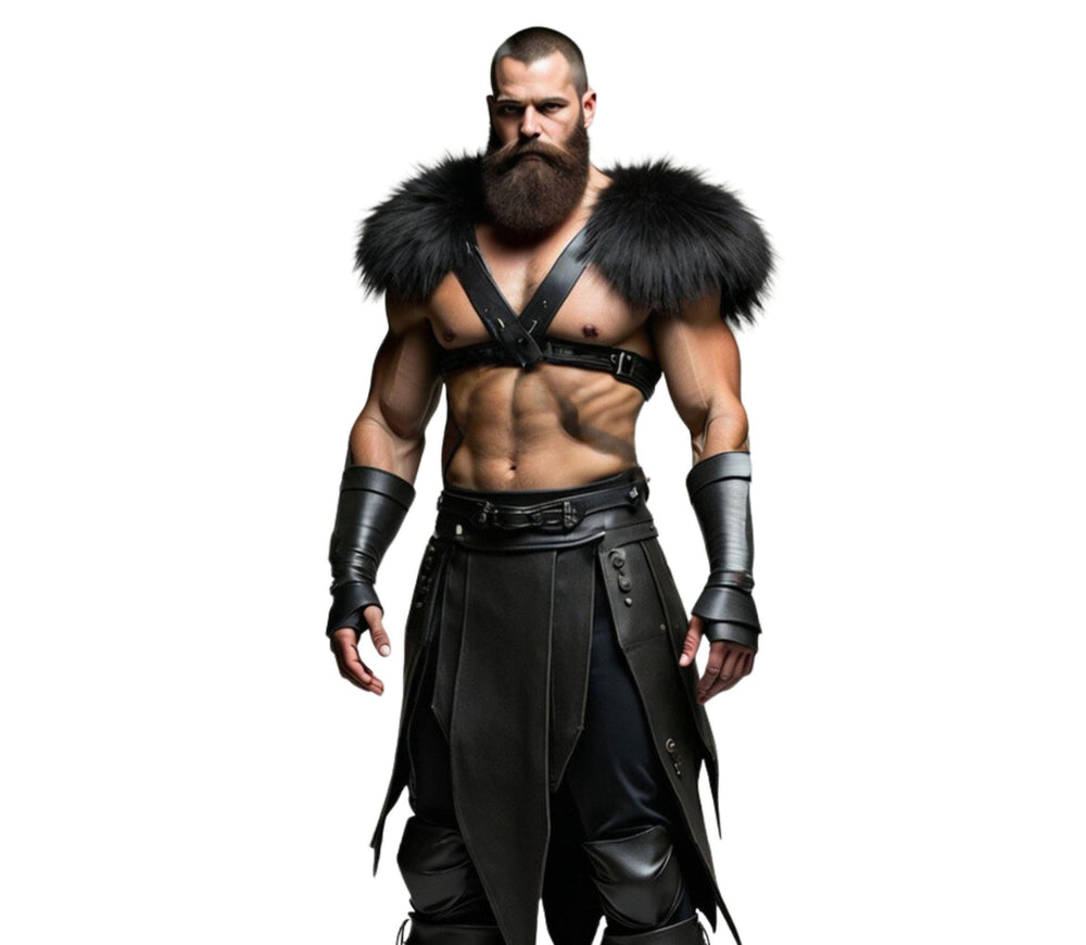 Barbarian Fur Costume - Shoulder Pauldrons - Viking Outfit