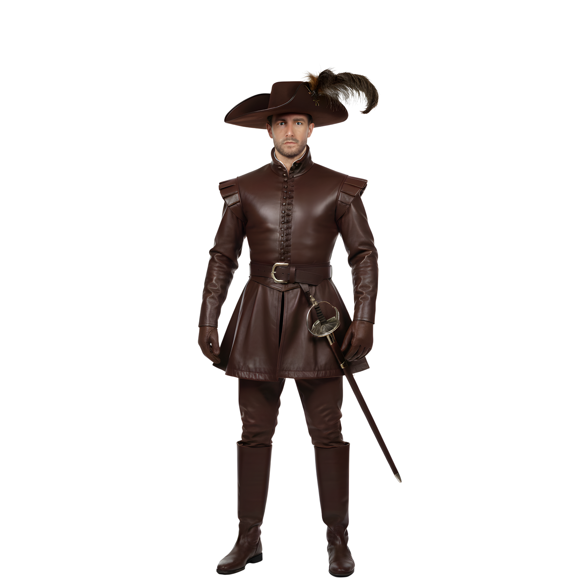 Royal Vindicator Leather Musketeer Costume | Men’s Renaissance Outfit