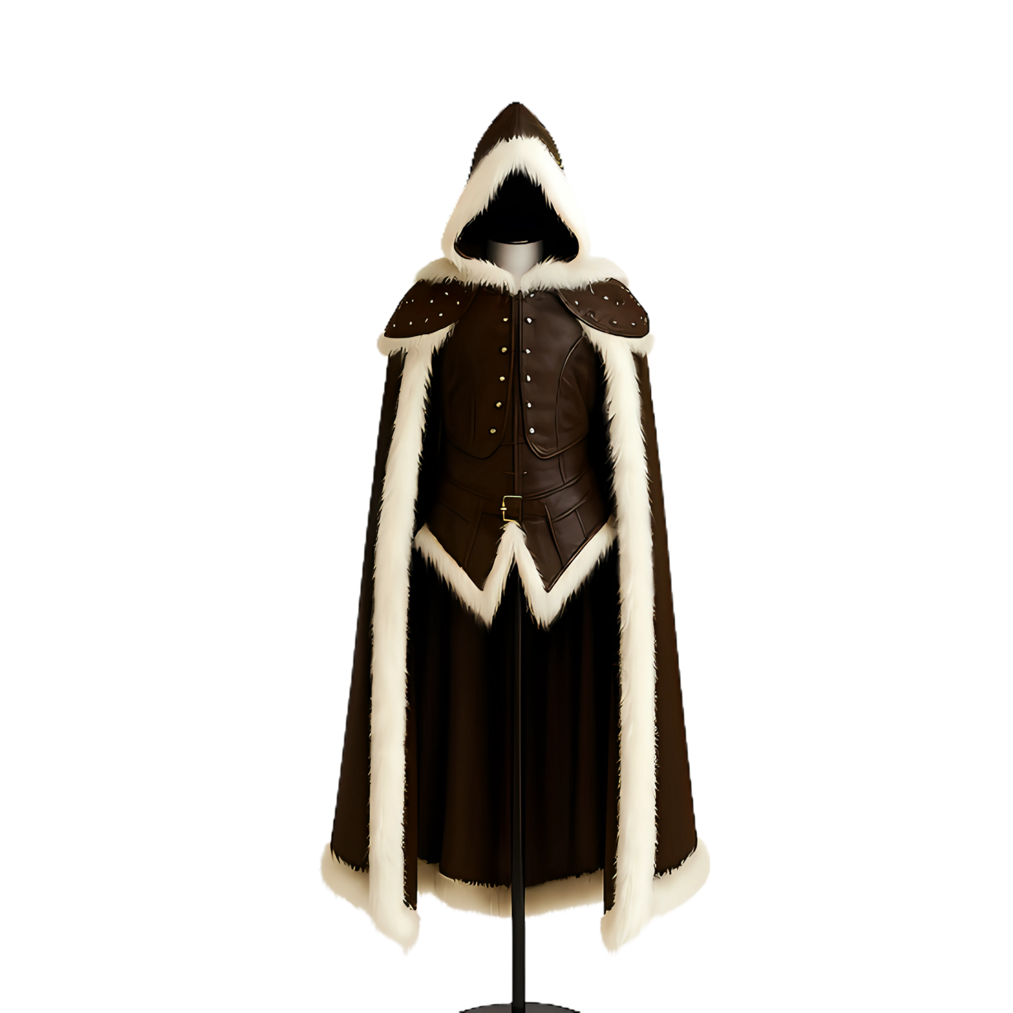 Medieval Hooded Fur Cloak & Leather Armor | Knight Costume